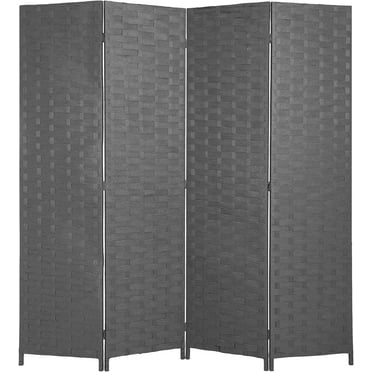 FDW Wood Mesh Woven Design 4 Panel Folding Screen Room Divider, Black ...