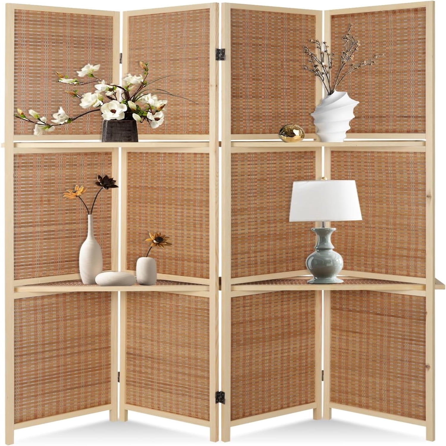 Room Divider with Shelf 4 Panel Screen Freestanding Hand- Room ...