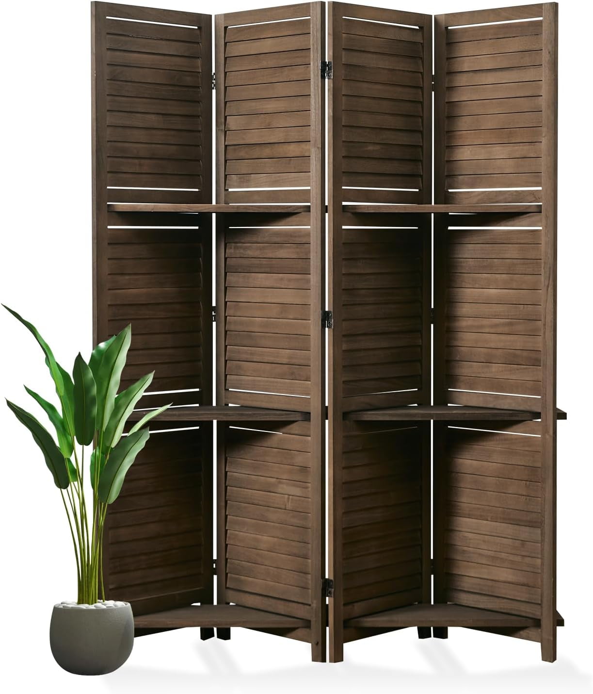 Room Divider with Shelves, 5.6 Ft Tall Folding Wood Screen with Double ...