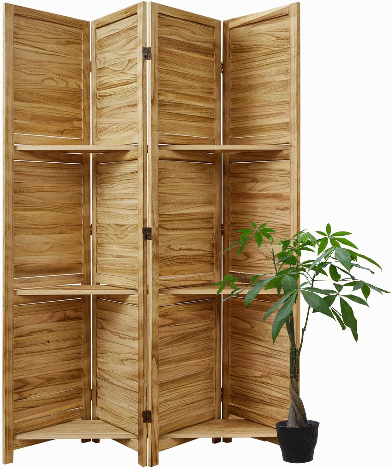 Room Divider with Shelves, 5.6 Ft Tall Folding Wood Screen with Double ...