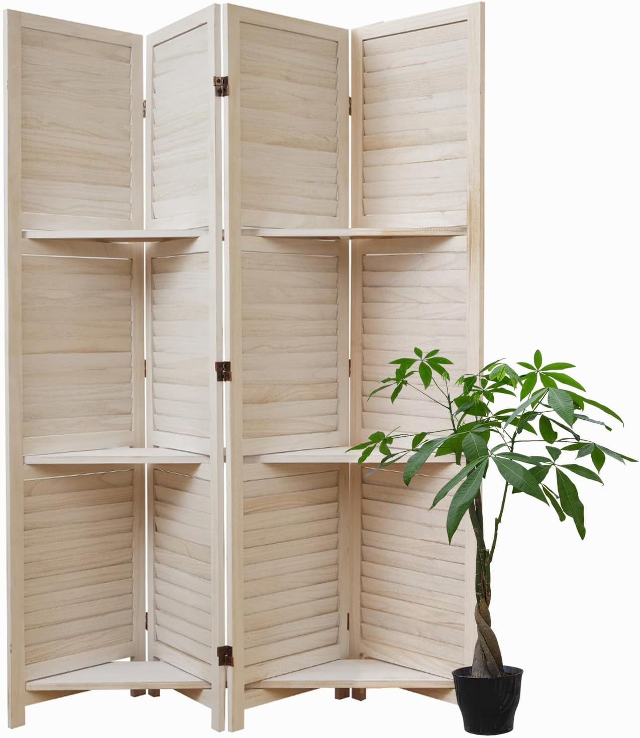 Room Divider with Shelves, 5.6 Ft Tall Folding Wood Screen with Double ...