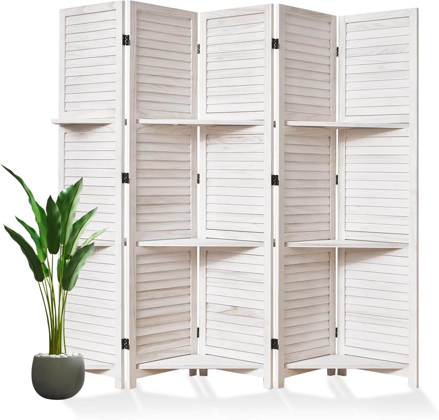 Room Divider with Shelves 5.6 Ft Tall Folding Wood Screen with Double ...