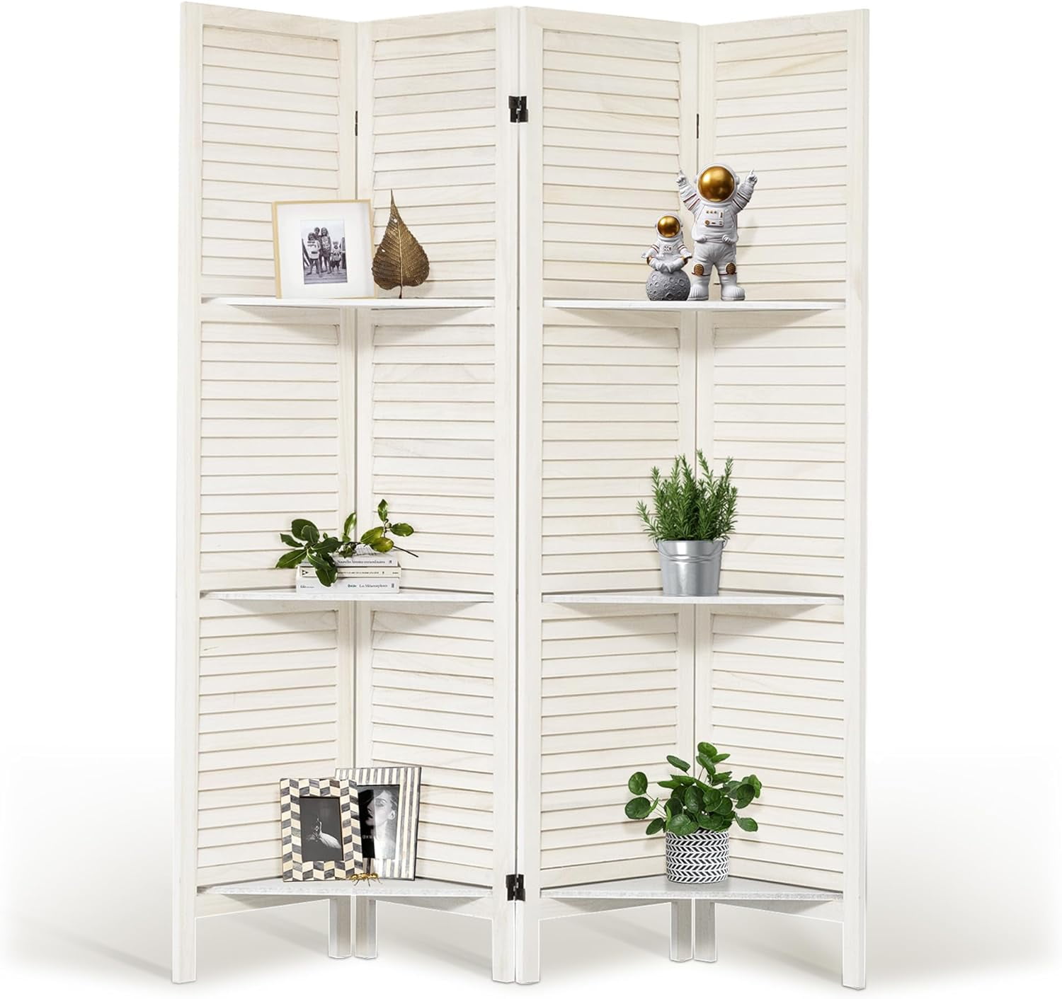 Room Divider with Shelves, 5.6FT Folding Room Divider Panel, 4 Panel ...