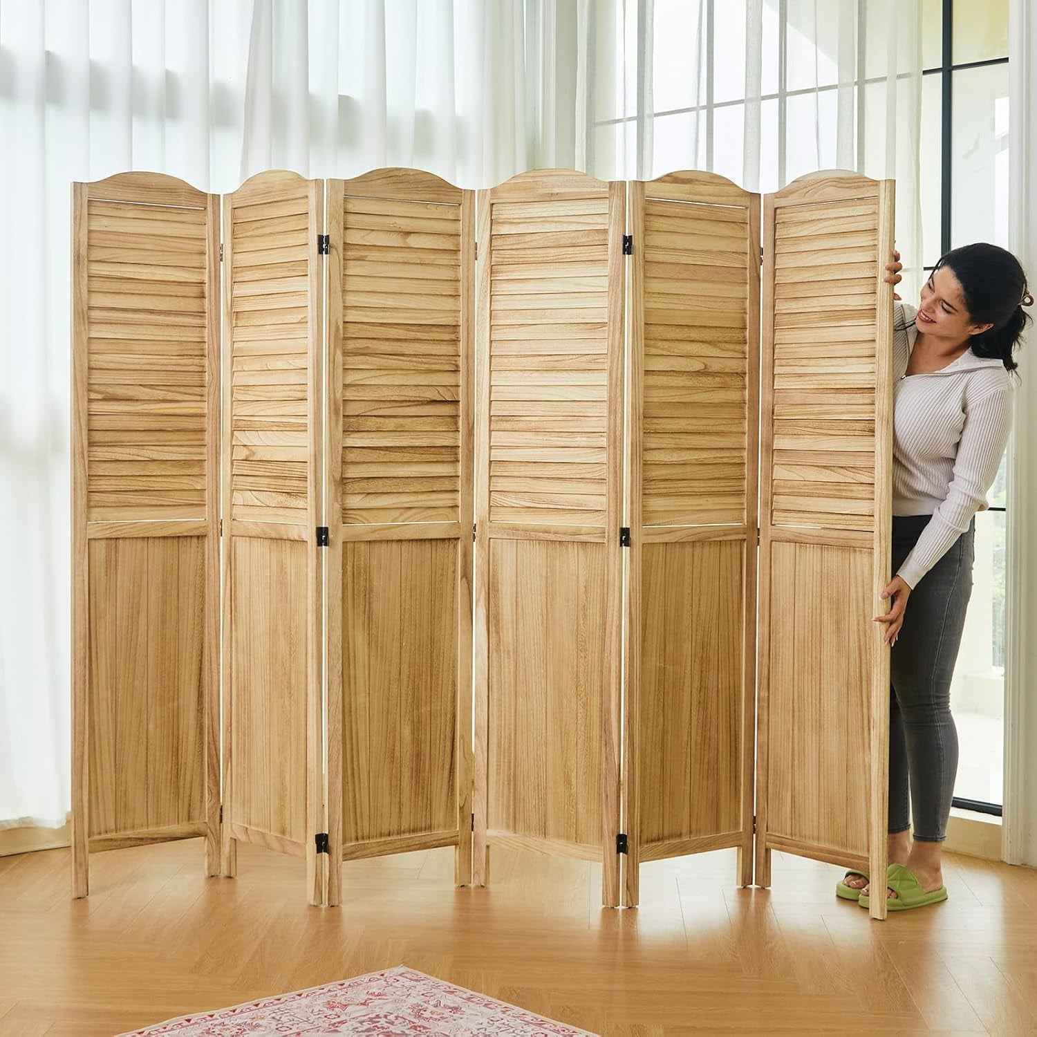Room Dividers, 5.75Ft Individual Privacy Screens Foldable Wooden Louver ...