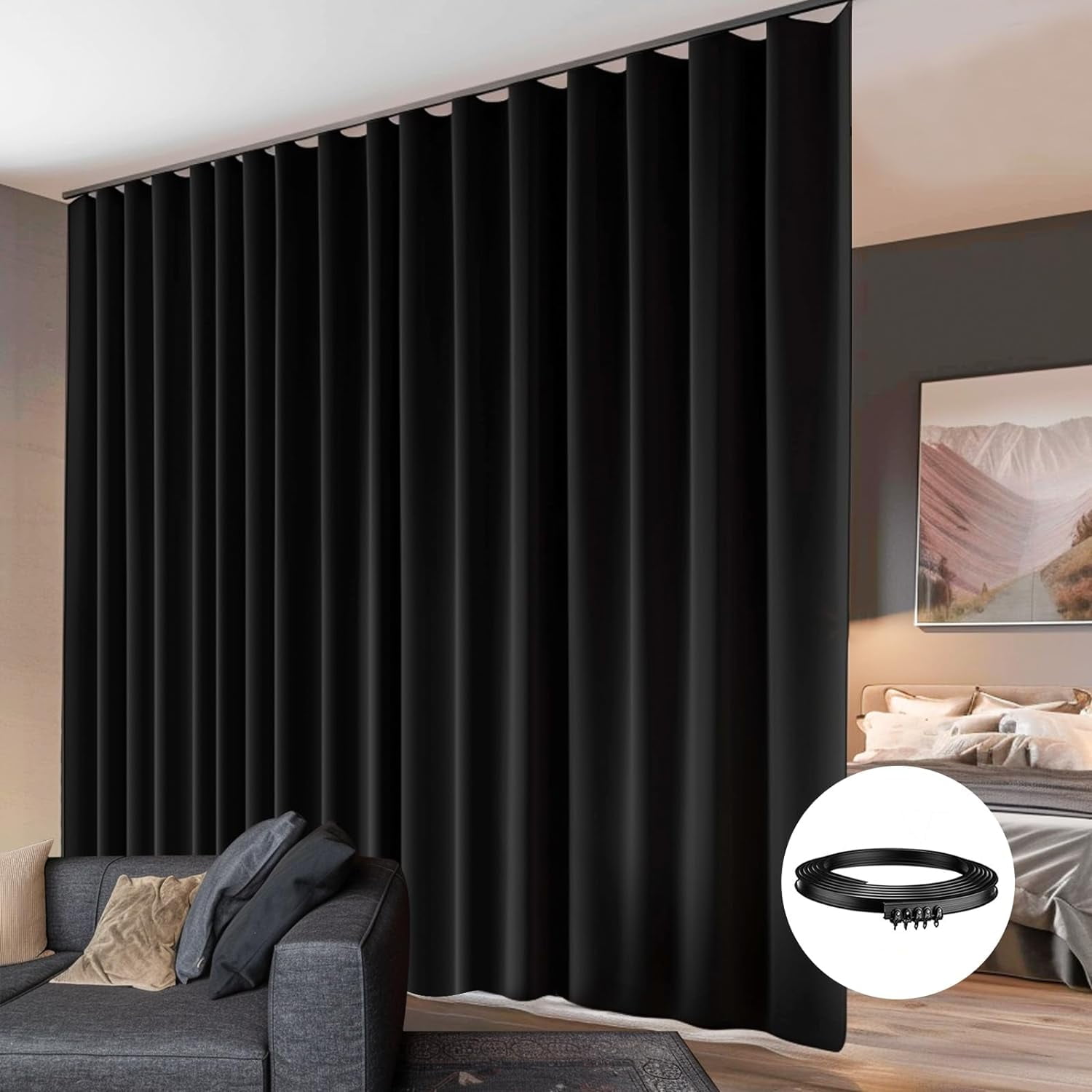 Room Dividers - Blackout Curtains with Ceiling Mount Track for Living Room & Bedroom - 1 Panel ...