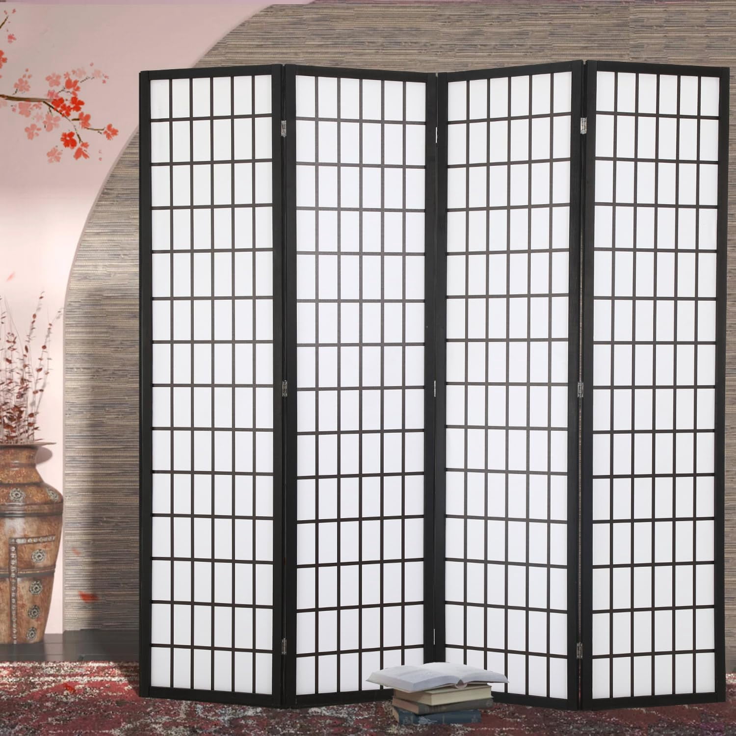 Room Dividers and Folding Privacy Screens,4 Panel Shoji Screen,6FT ...