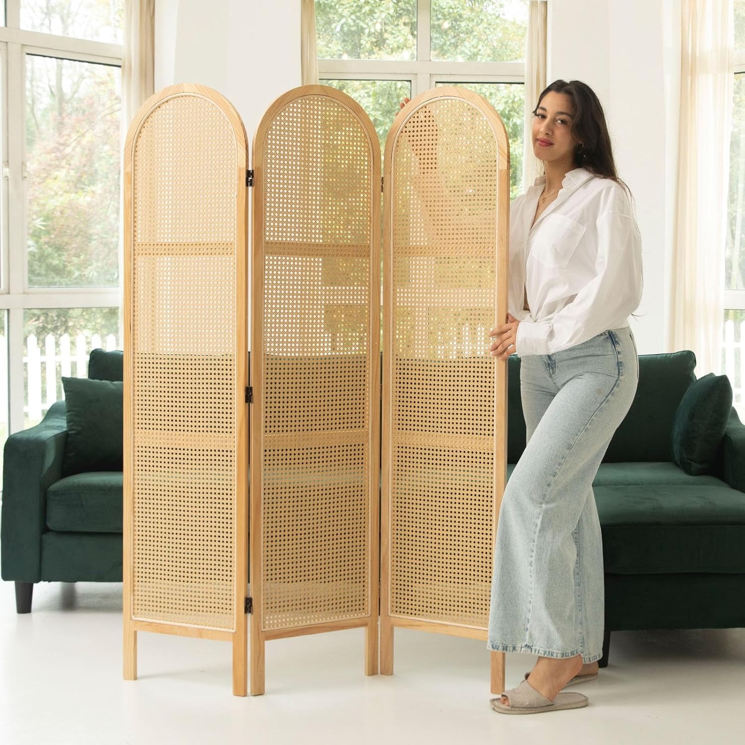 Room Dividers and Folding Privacy Screens, Pine Wood 5.6 Ft Double ...