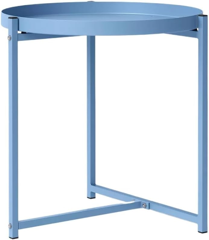Room Outdoor Steel Round Side Table Tray Top End Side Table (Blue ...
