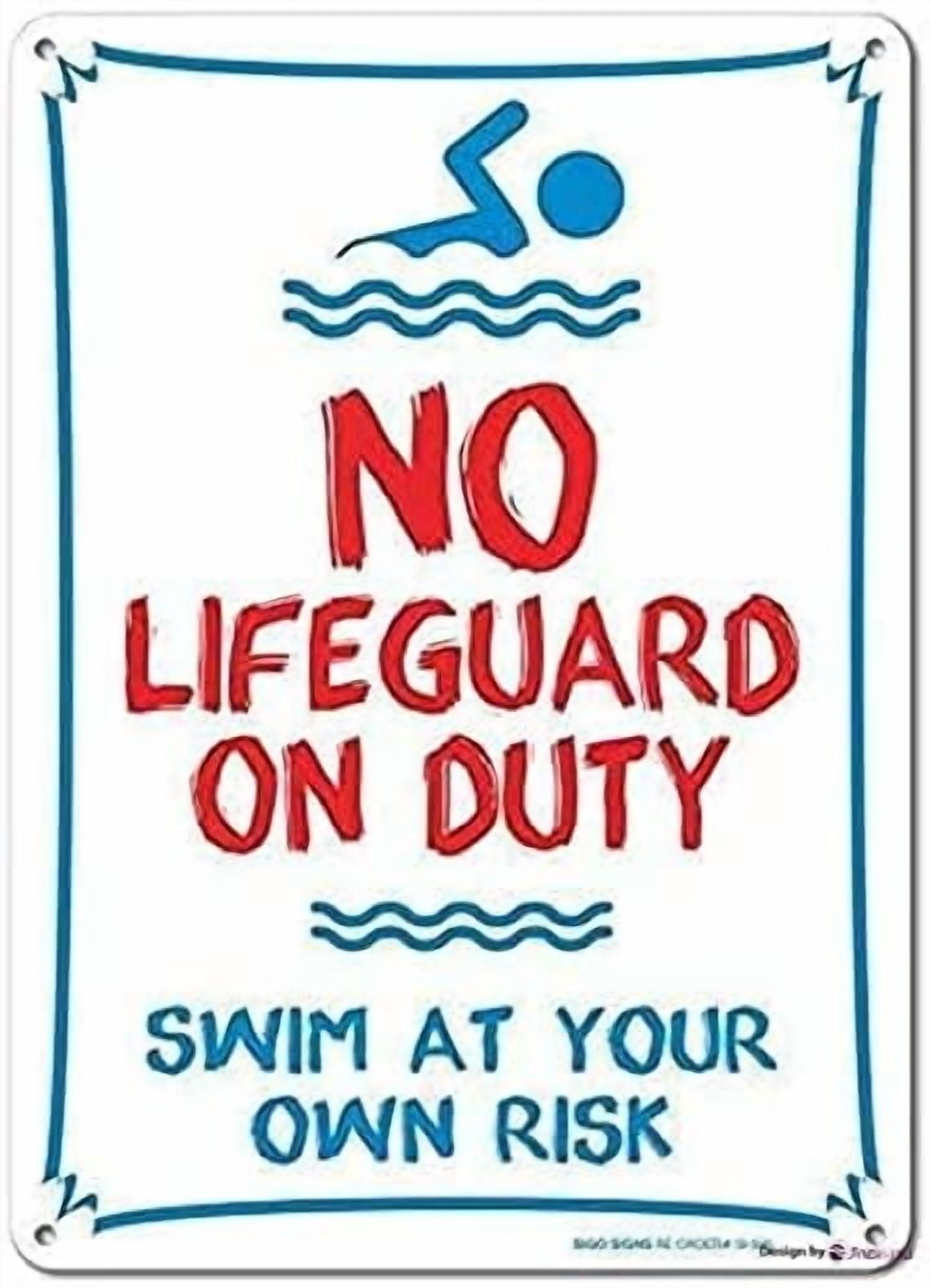 Room Pool No Lifeguard On Duty Swim at Your Own Risk Red Blue On White ...