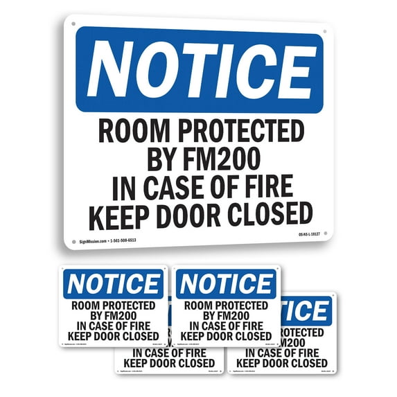 Room Protected By Fm200 In Case Of Fire OSHA Notice Aluminum Sign 10 ...