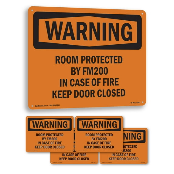 Room Protected By Fm200 In Case Of Fire OSHA WARNING Rigid Plastic Sign ...