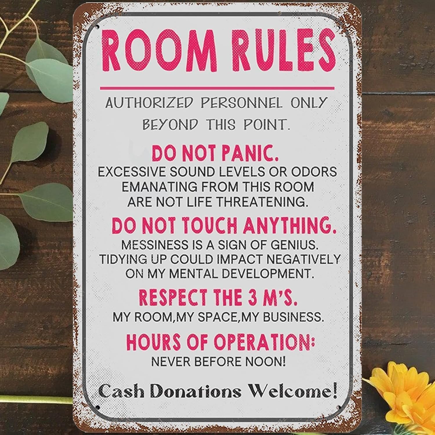 Room Rules Do Not Panic,Do Not Touch Anything,Respect The 3 M'S Aluminum Tin Sign Door Signs ...