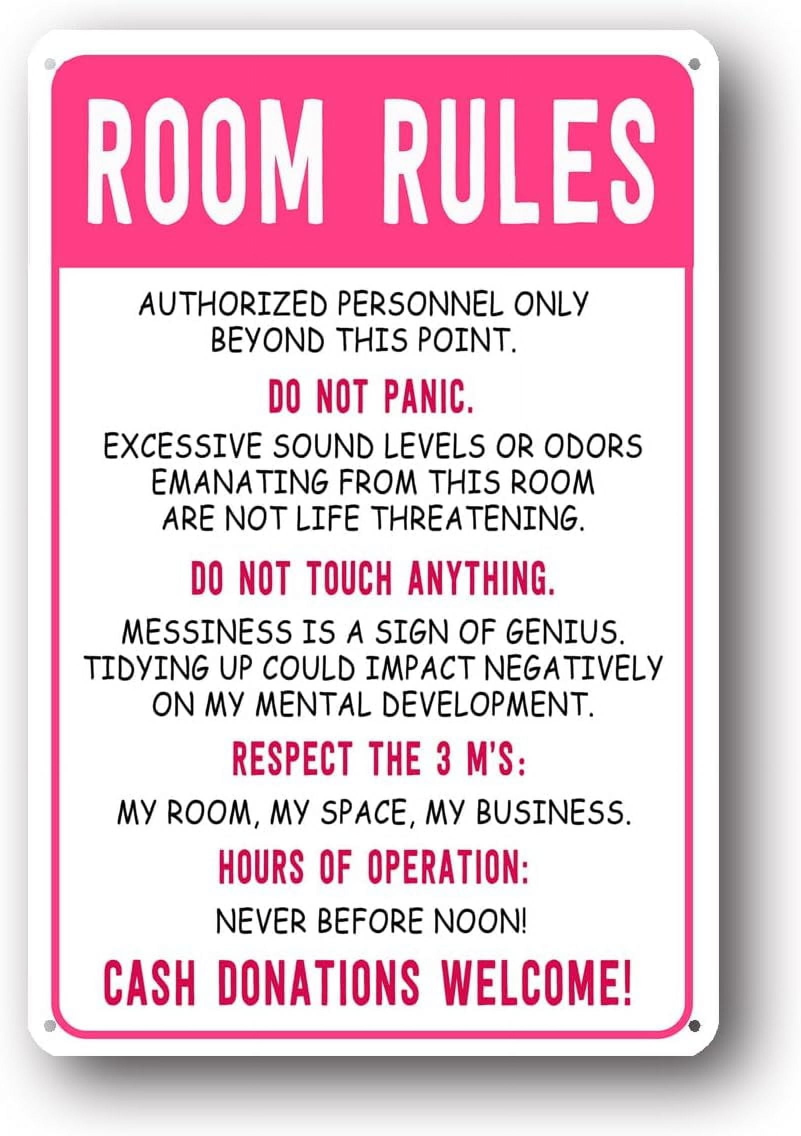 Room Rules Sign For Teen Girls Bedroom Cool Decorations Funny Metal ...