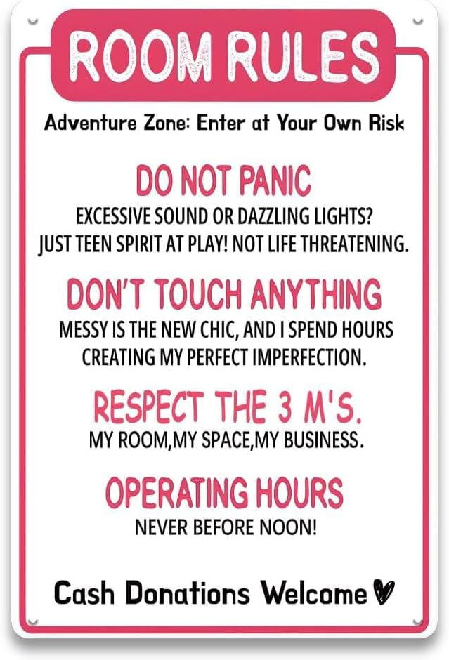 Room Rules Sign for Teen Girls - Preppy Teenage Girl Room Decor, Funny ...