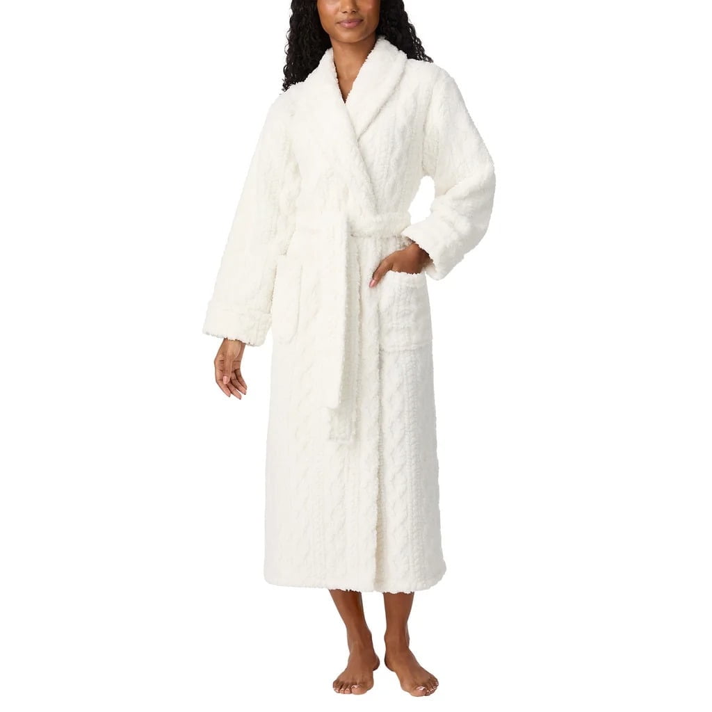 Room Service Women's Cable Knit Cozy Wrap Robe with Pockets (Ivory/3X ...