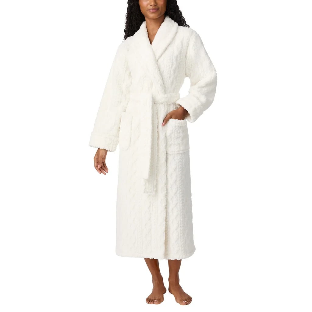 Room Service Women's Cable Knit Cozy Wrap Robe with Pockets (Ivory ...