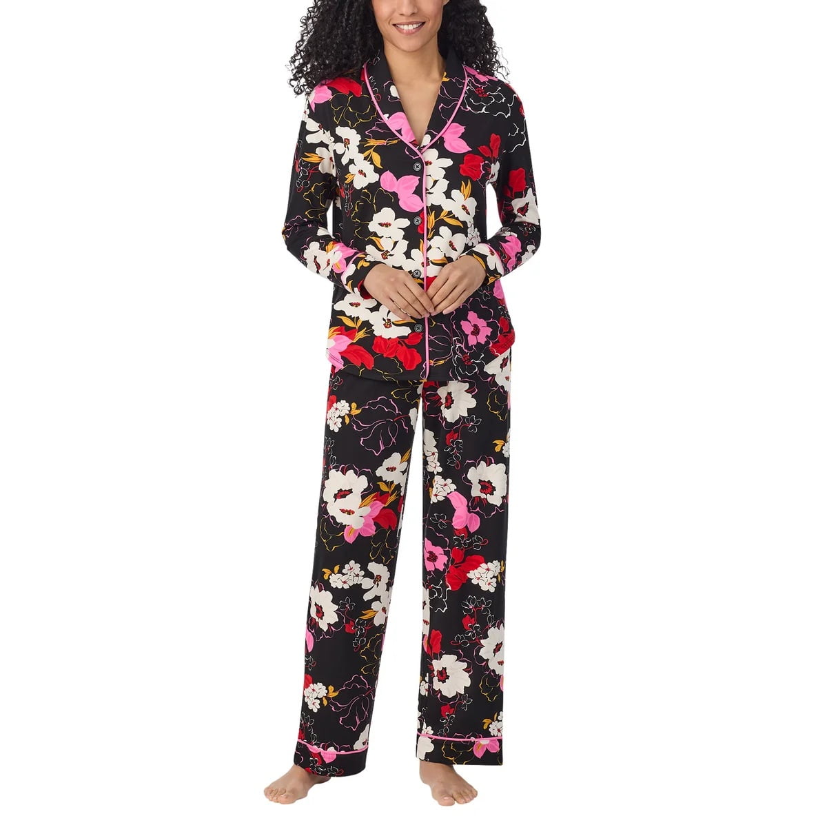 Room Service Womens 2-Piece Shawl Collar Pajama Set (BLACK, M ...