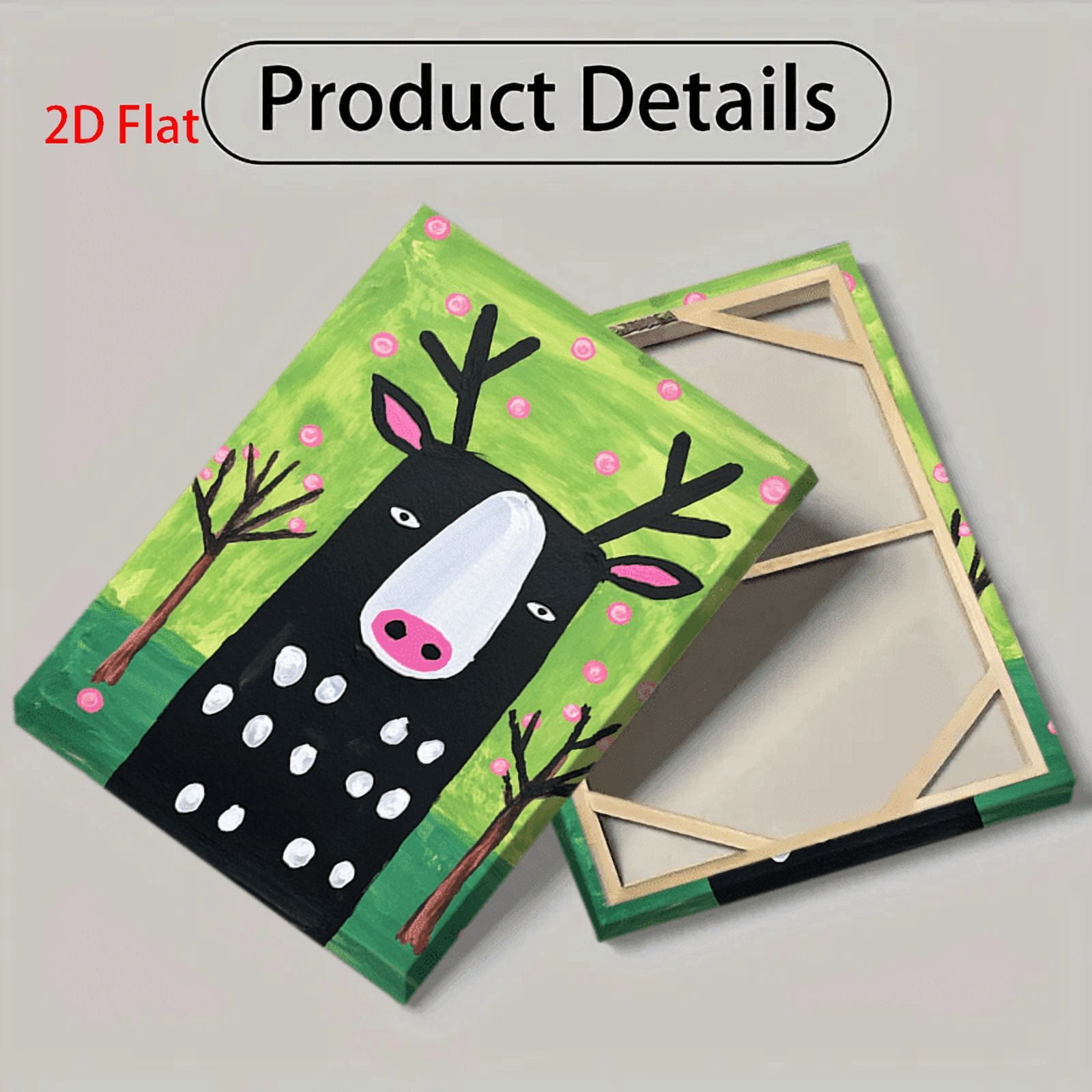 Room Wall Art - Cute Fawn ( Deer) Decor with Smiling Face, Green & Pink ...