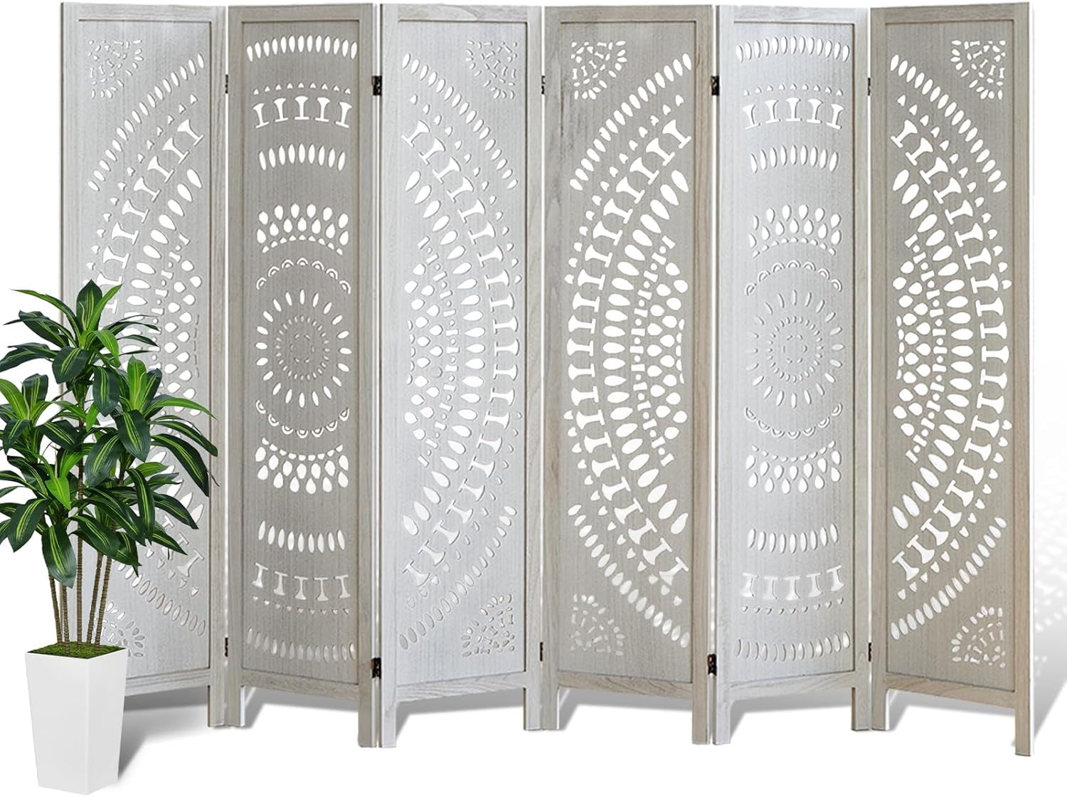 Room divider with 4 panels, 5.6Ft carved wall and foldable screens ...