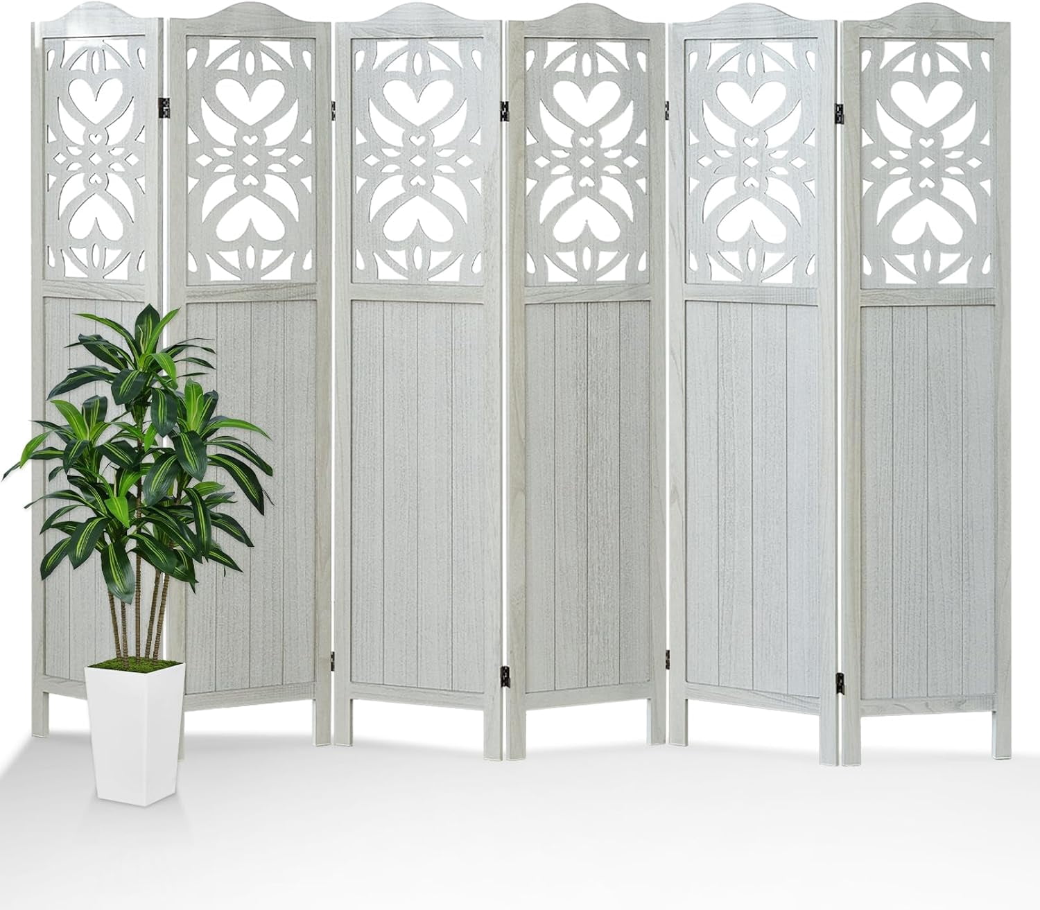 Room divider with 4 panels, 5.6Ft carved wall and foldable screens ...