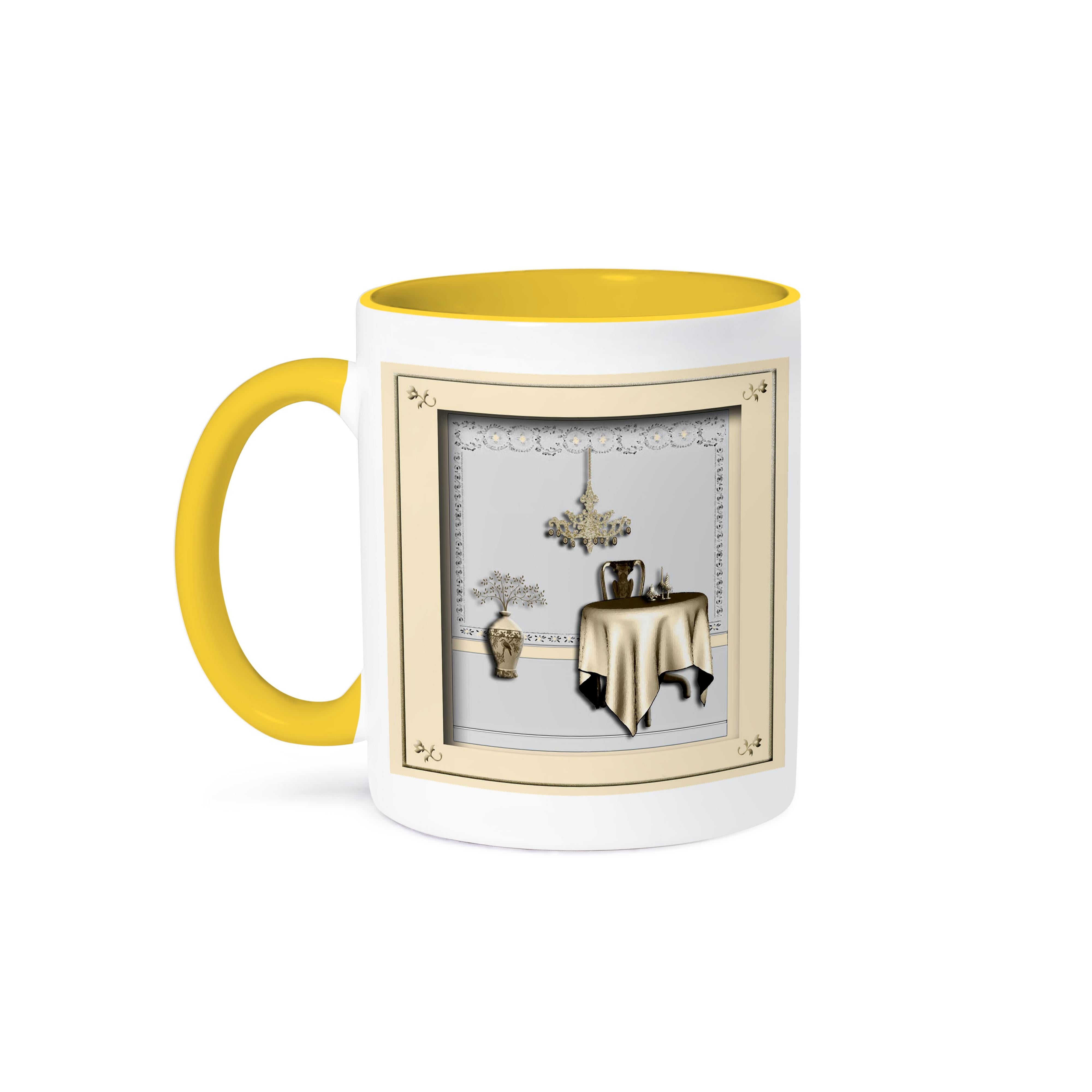 3dRose, Room with Table and Chair Pale Yellow and Gold, 15oz Two-Tone ...