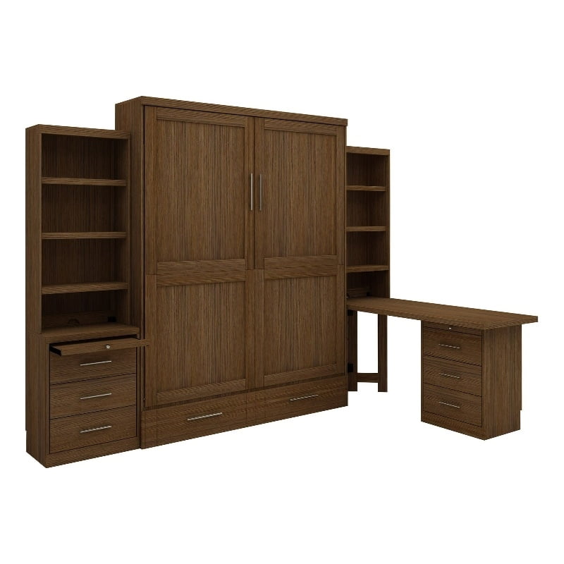 RoomAndLoft Brentwood Queen 2-Pier Solid Wood Murphy Bed with Side Desk ...