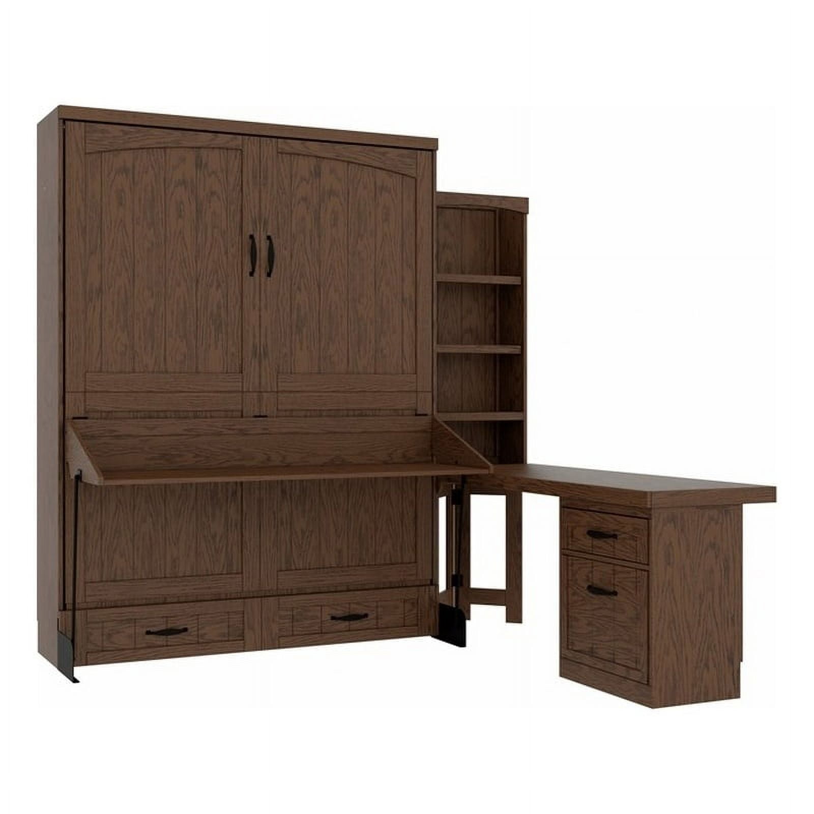 RoomAndLoft Cape Cod Wood Queen Murphy Wall Desk Bed & Shelf Storage in ...