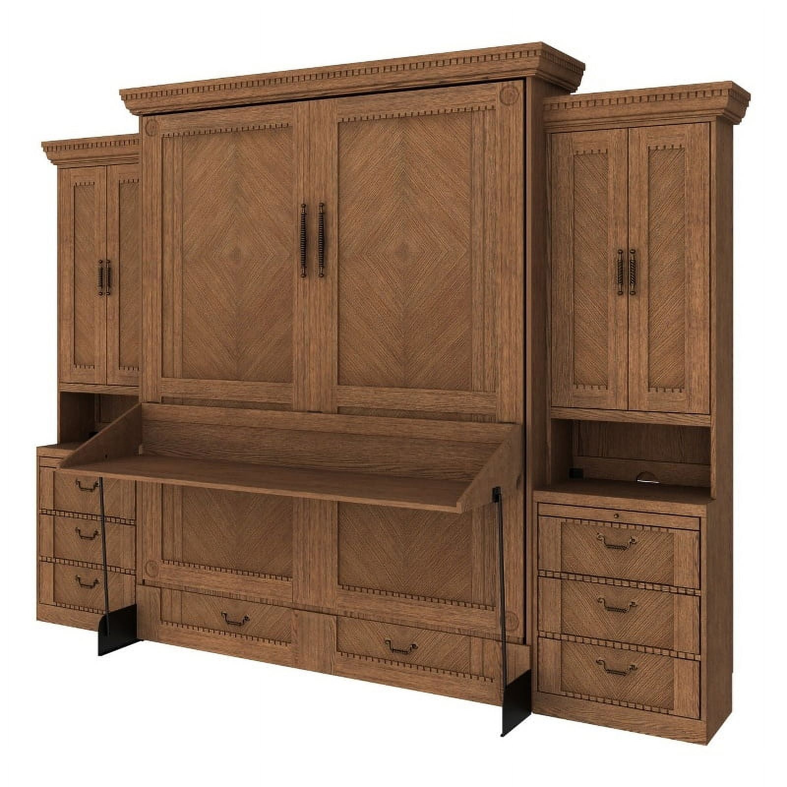 RoomAndLoft Queen Murphy Wall Desk Bed & Two Shelf Storage Unit, Brown ...