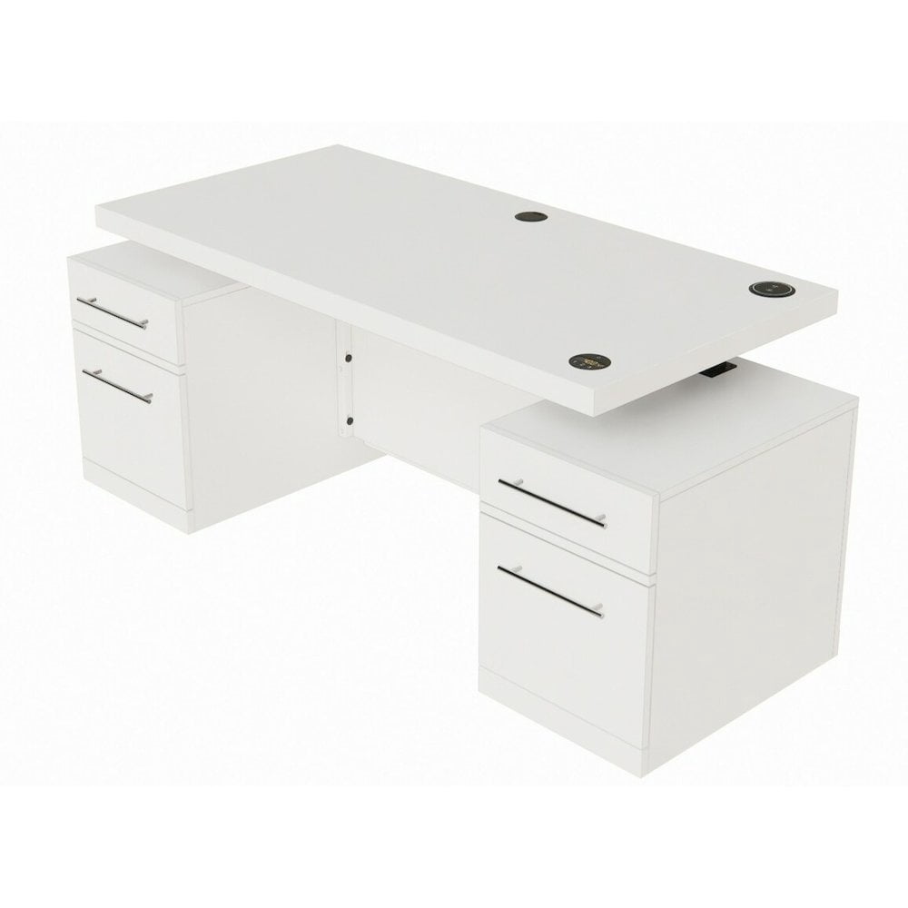 RoomAndLoft Brentwood White Solid Wood Sit-Stand Storage Desk ...