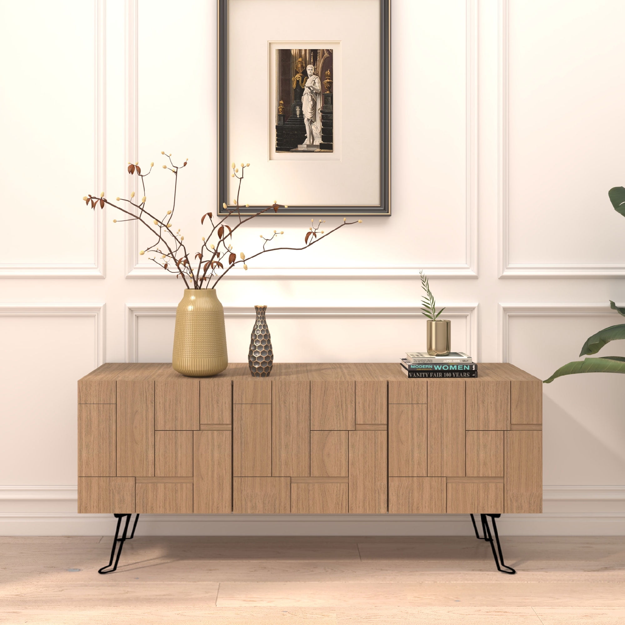 Roomfitters 55” Mid Century Modern TV Stand for TVs Up to 60”, Wall Mounted Media Console ...