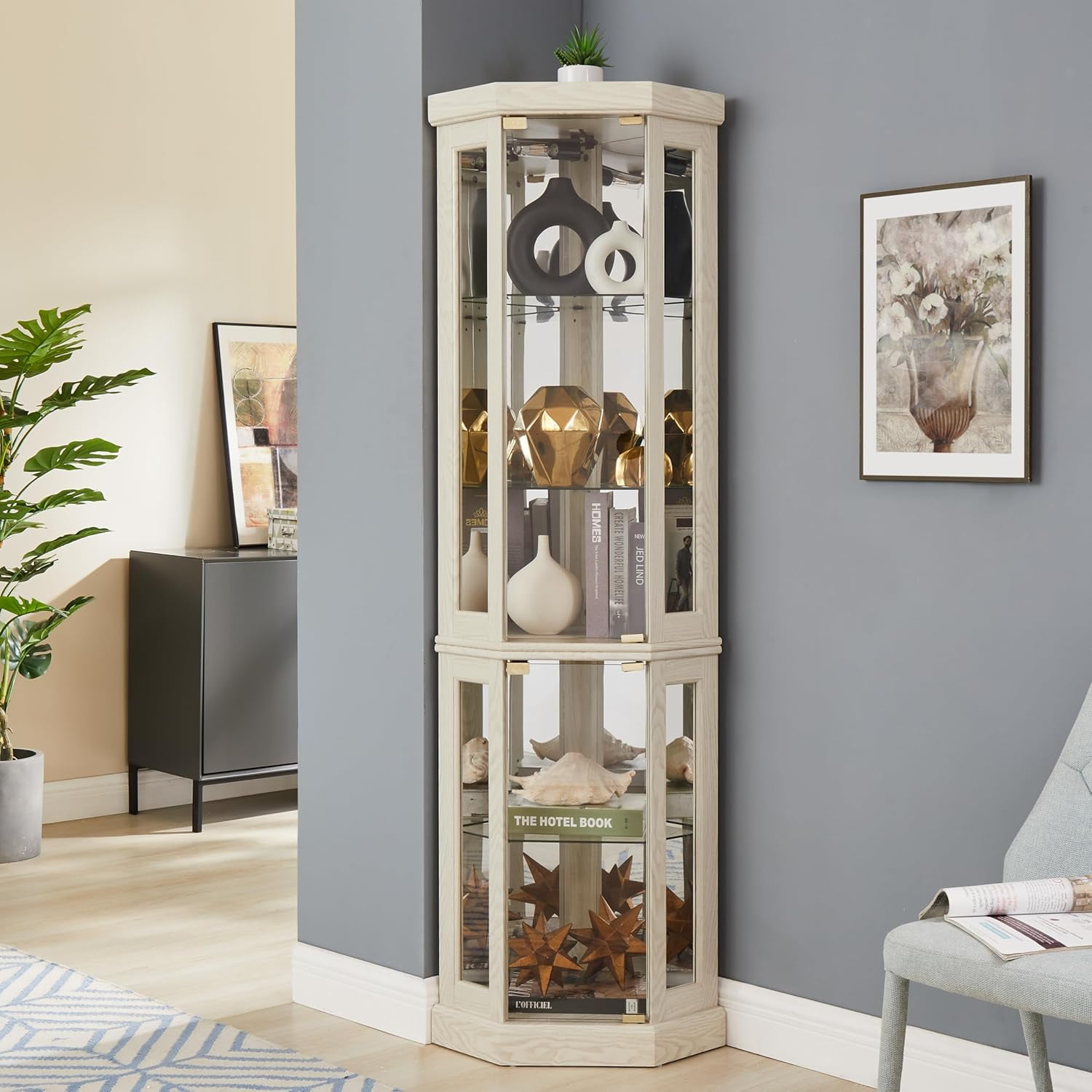 Roomfitters Corner Glass Display Cabinet, Lighted Curio Cabinet, Corner ...