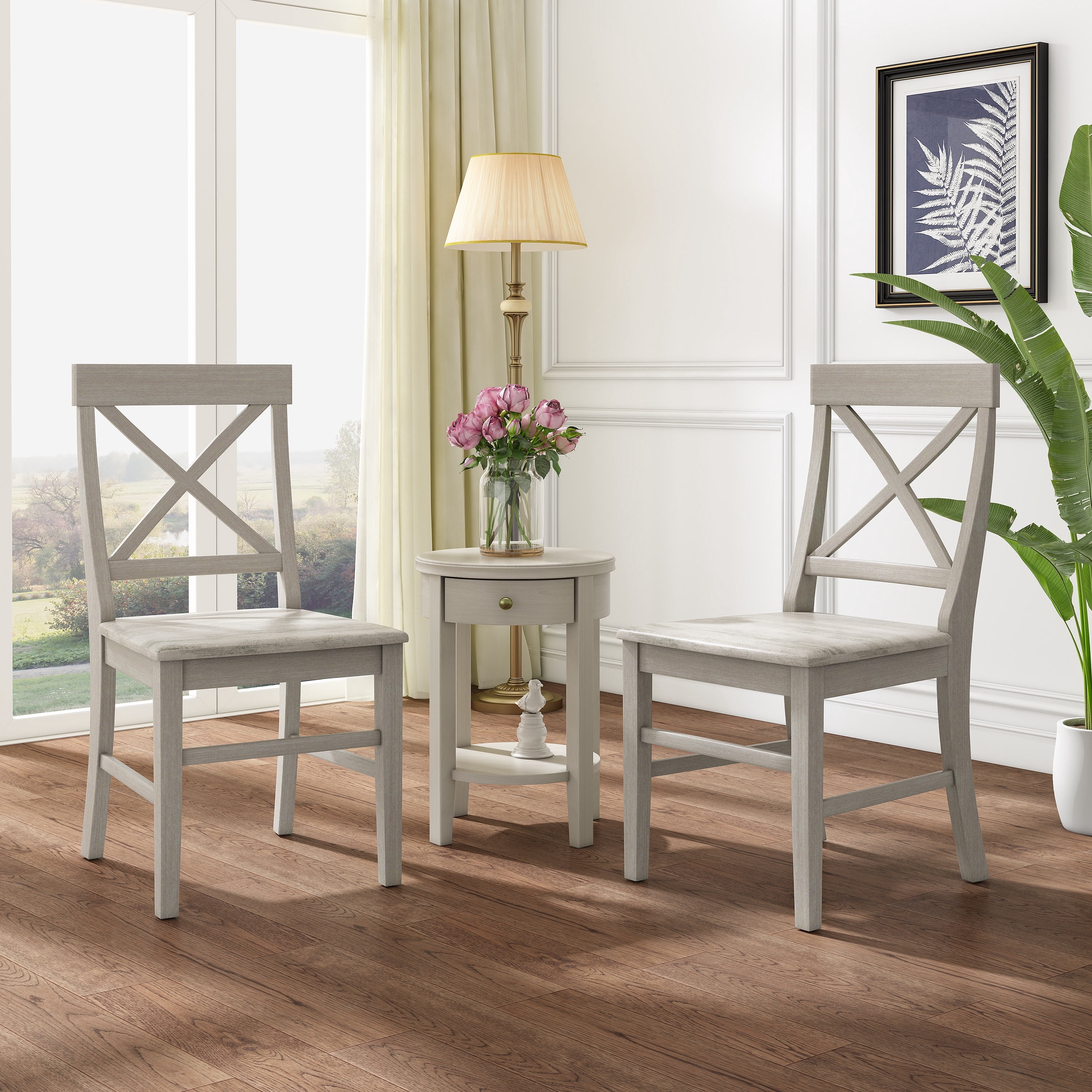 Roomfitters Farmhouse Acacia Wood Dining Chairs, Set of 2, Stylish and ...