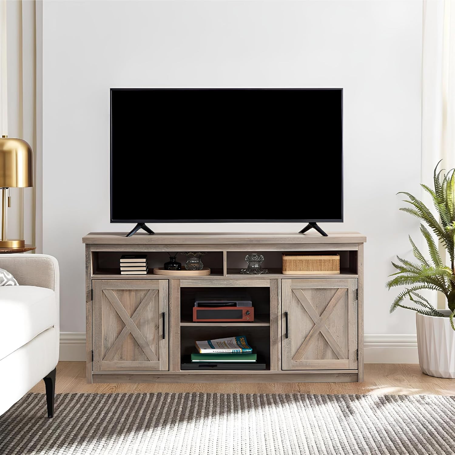 Roomfitters Farmhouse TV Stand for TVs up to 65", Modern Entertainment ...