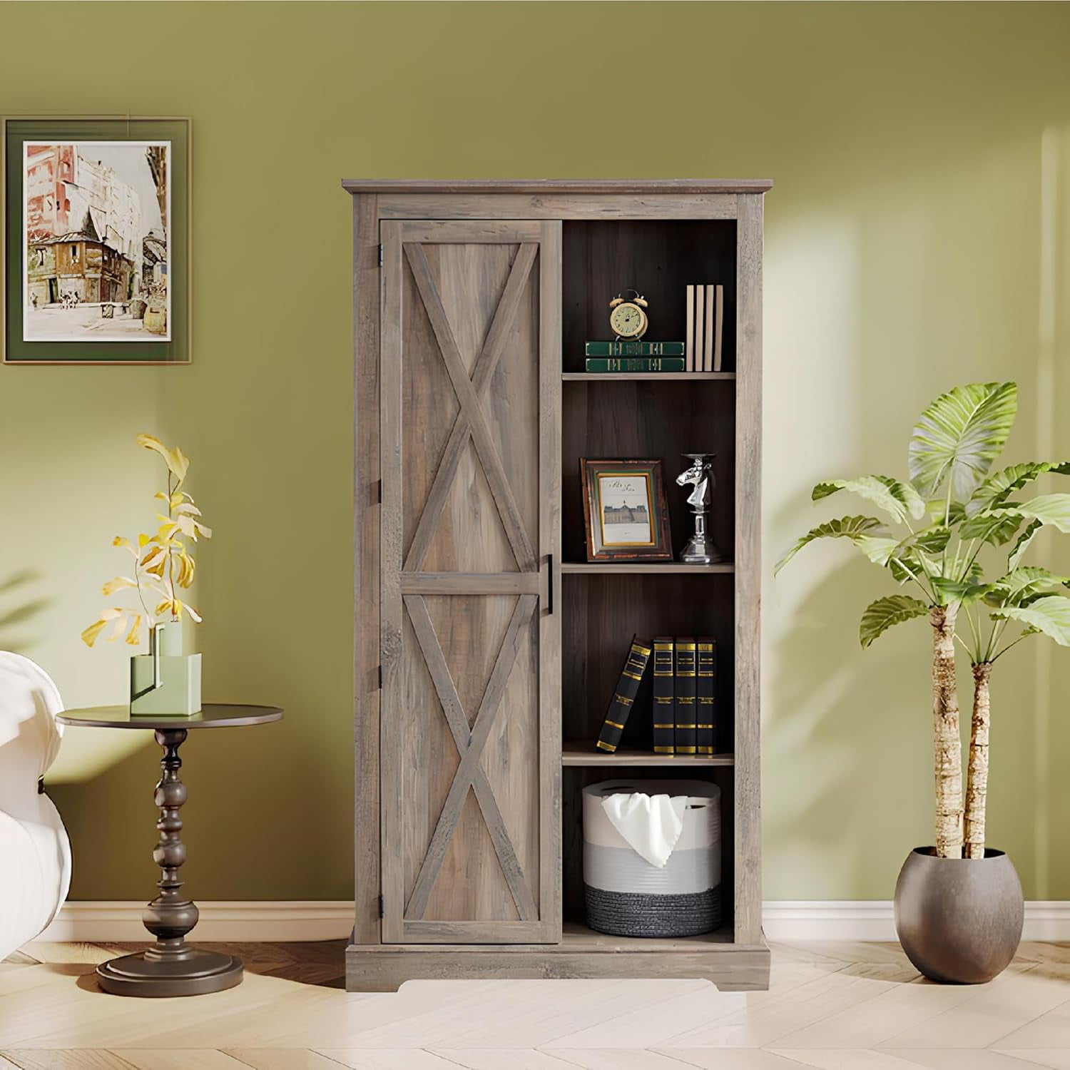 Roomfitters Farmhouse Tall Kitchen Pantry, Large Wood Kitchen Storage ...