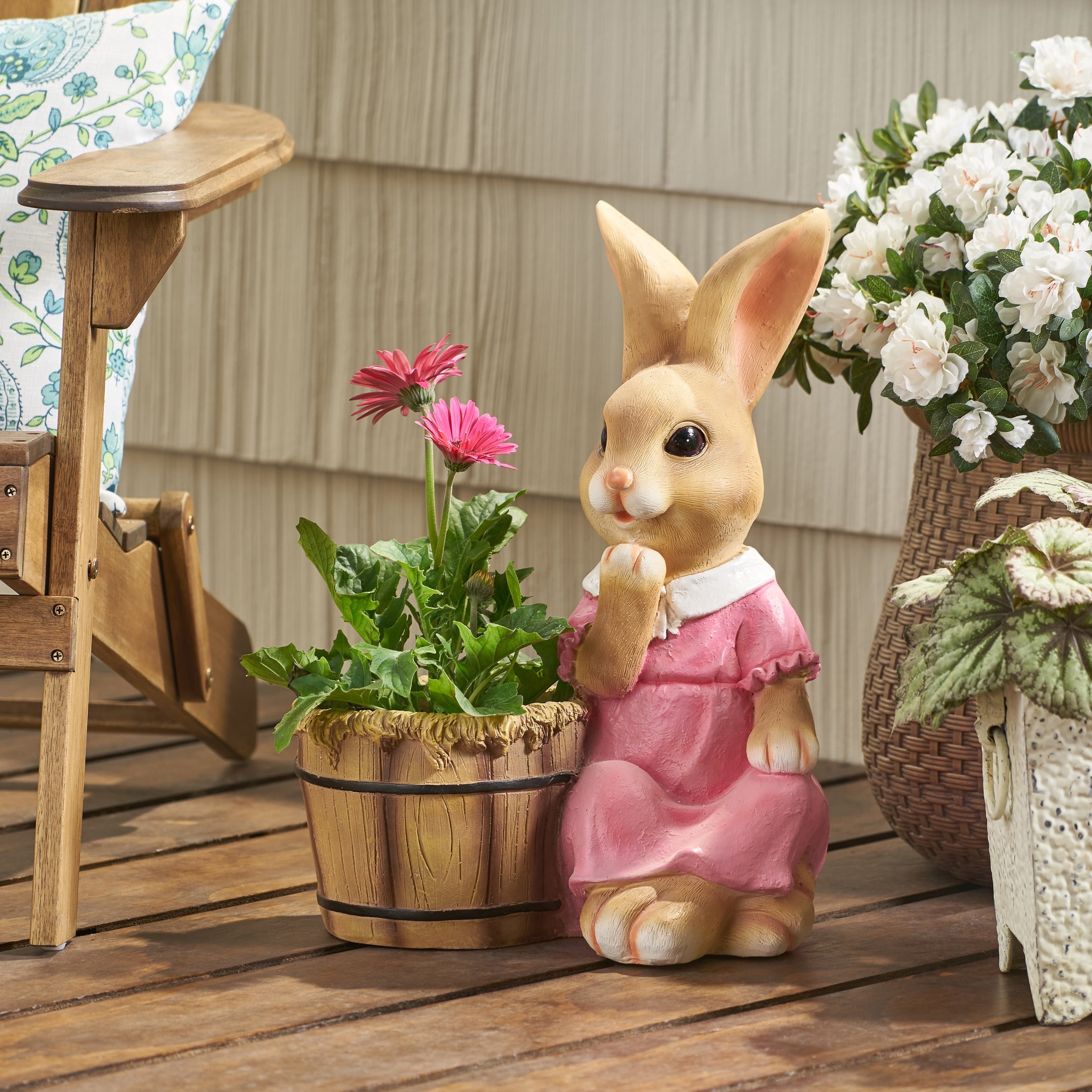 Roomfitters Garden Bunny Statue with Flower Planter, Charming Rabbit ...
