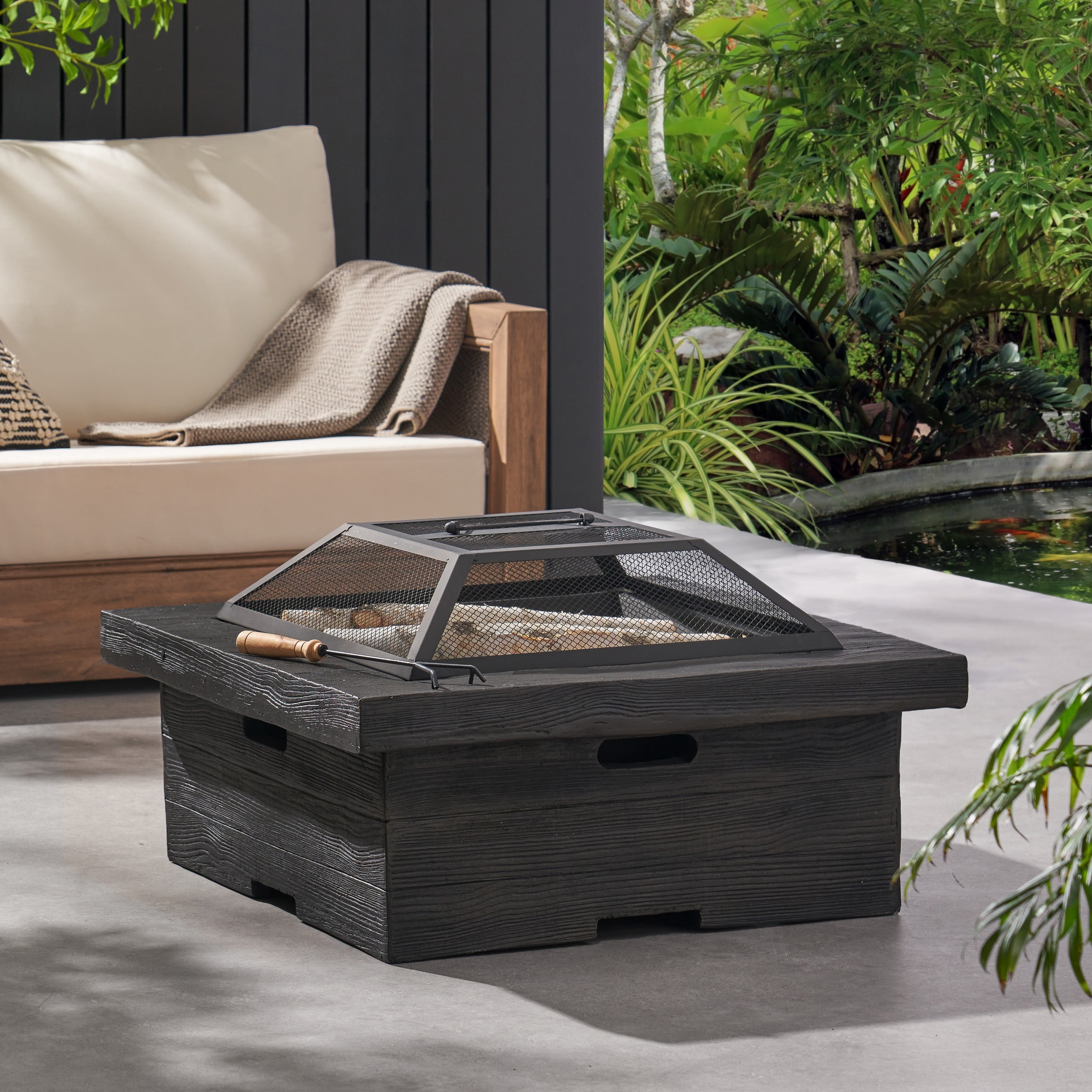 Roomfitters Low-Profile Outdoor Gas Fire Pit Table with Wood-Look ...