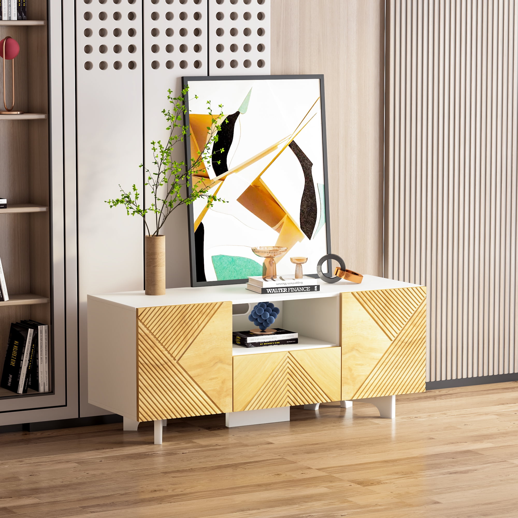 Roomfitters Mid Century Modern TV Stand with Power Outlets ...