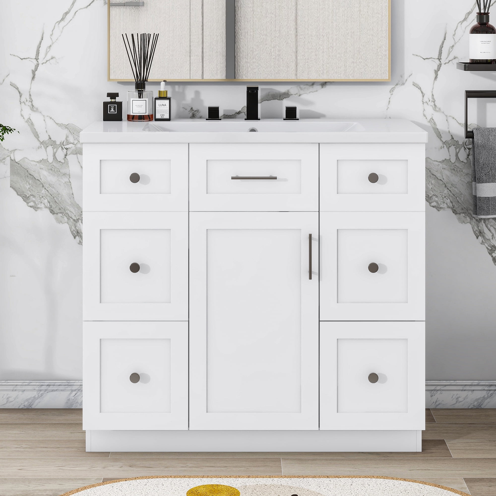 Roomfitters Modern Bathroom Vanity Cabinet with Sink, 4 Drawers, Soft ...