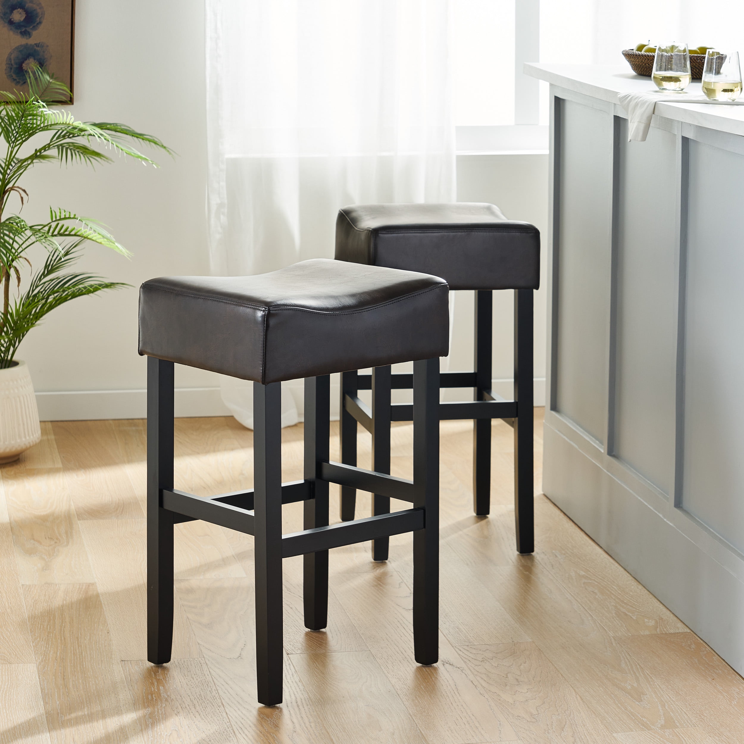 Roomfitters Set of 2 Faux Leather Saddle Counter Stools with Padded ...