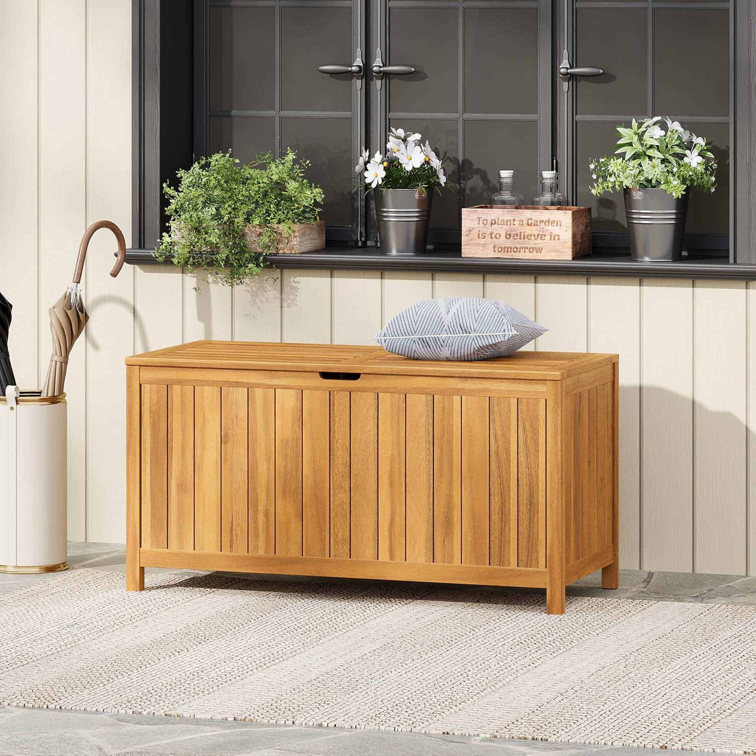 Roomfitters Wooden Outdoor Deck Box with Lift Lid, Louvered Panel ...