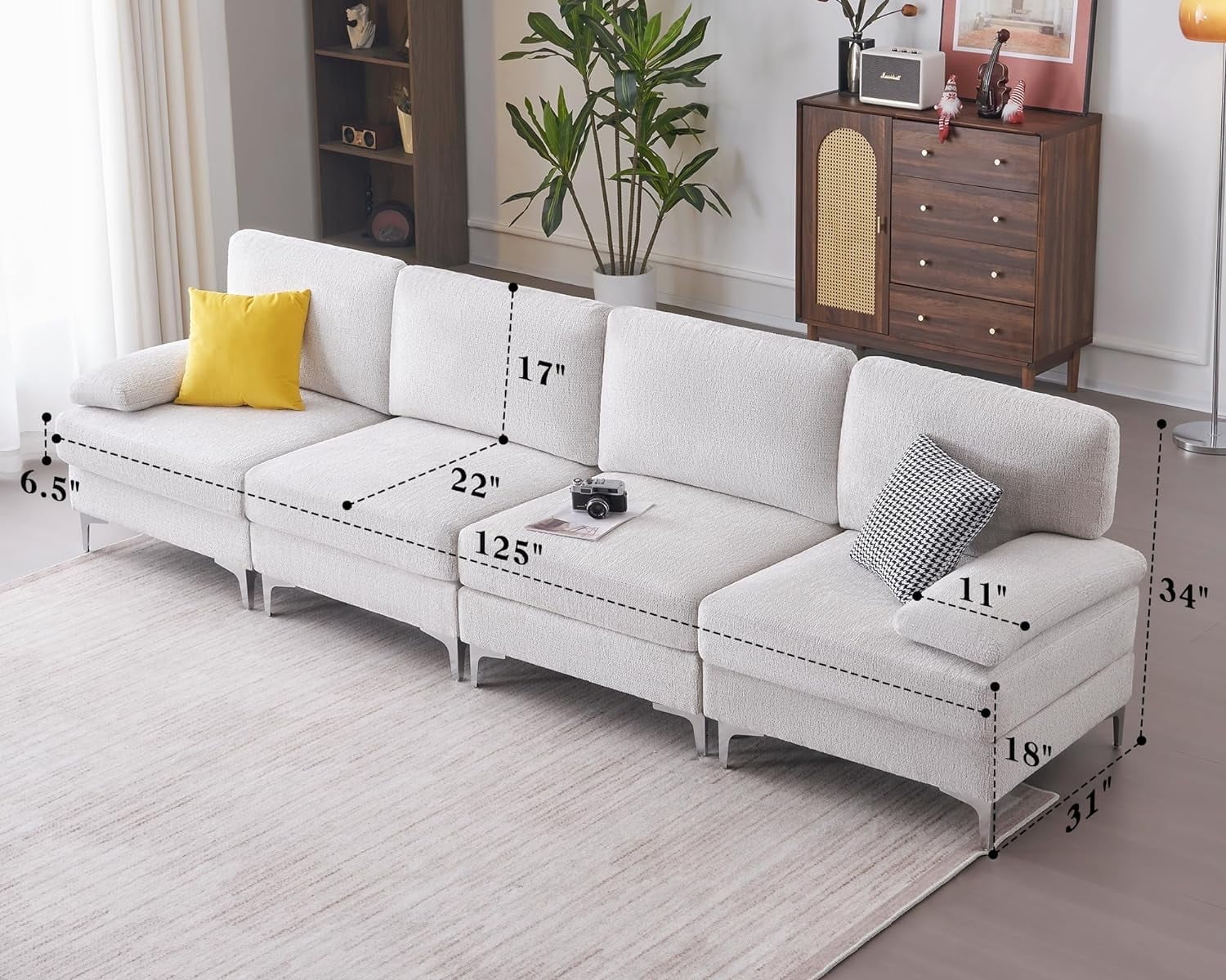 Roomy Homy 4 Seater Sectional Sofa, Convertible Sofa for Living Room ...