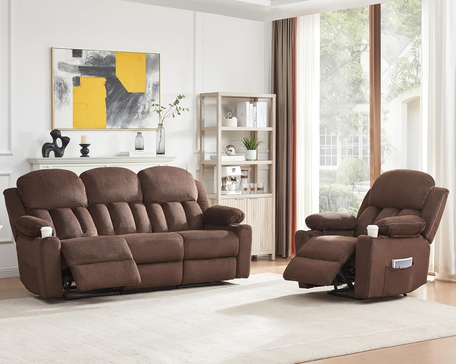 Roomy Homy Recliner Couch, Reclining Sectional Sofa with Cup Holders ...