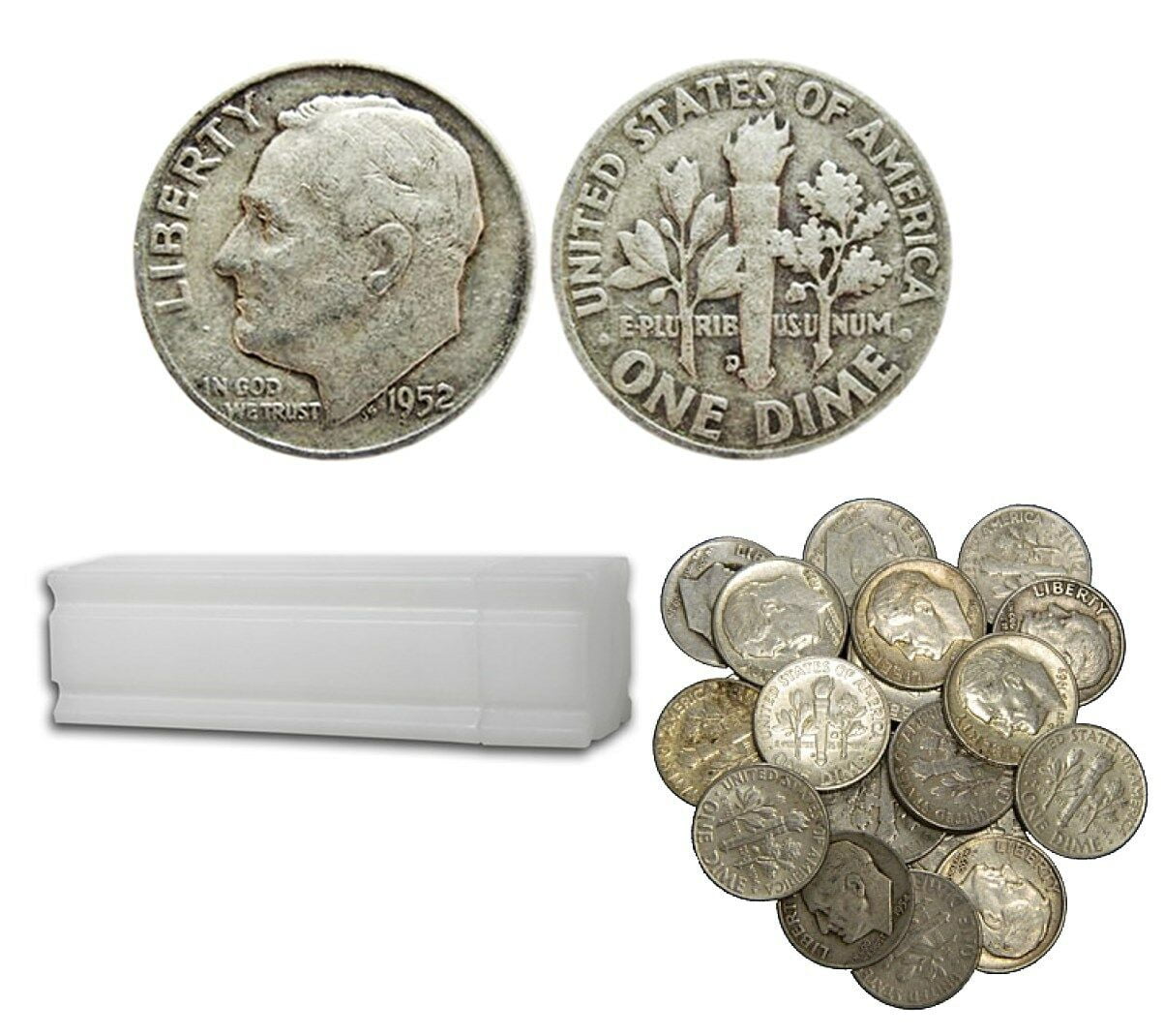 Roosevelt 90% Silver Dimes 100 Coins $10 Face Value Avg. Circ ...