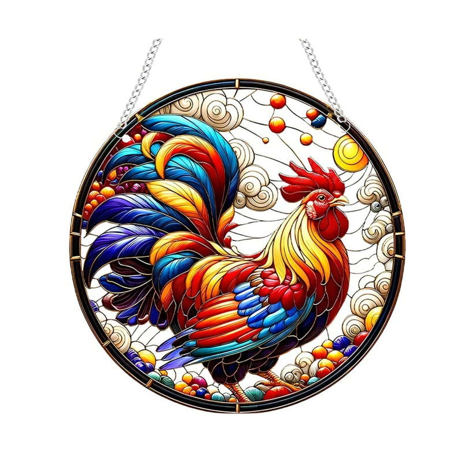 Rooster Acrylic Window Hangings, 7.87 Inch Rooster Sun Catcher Stained ...