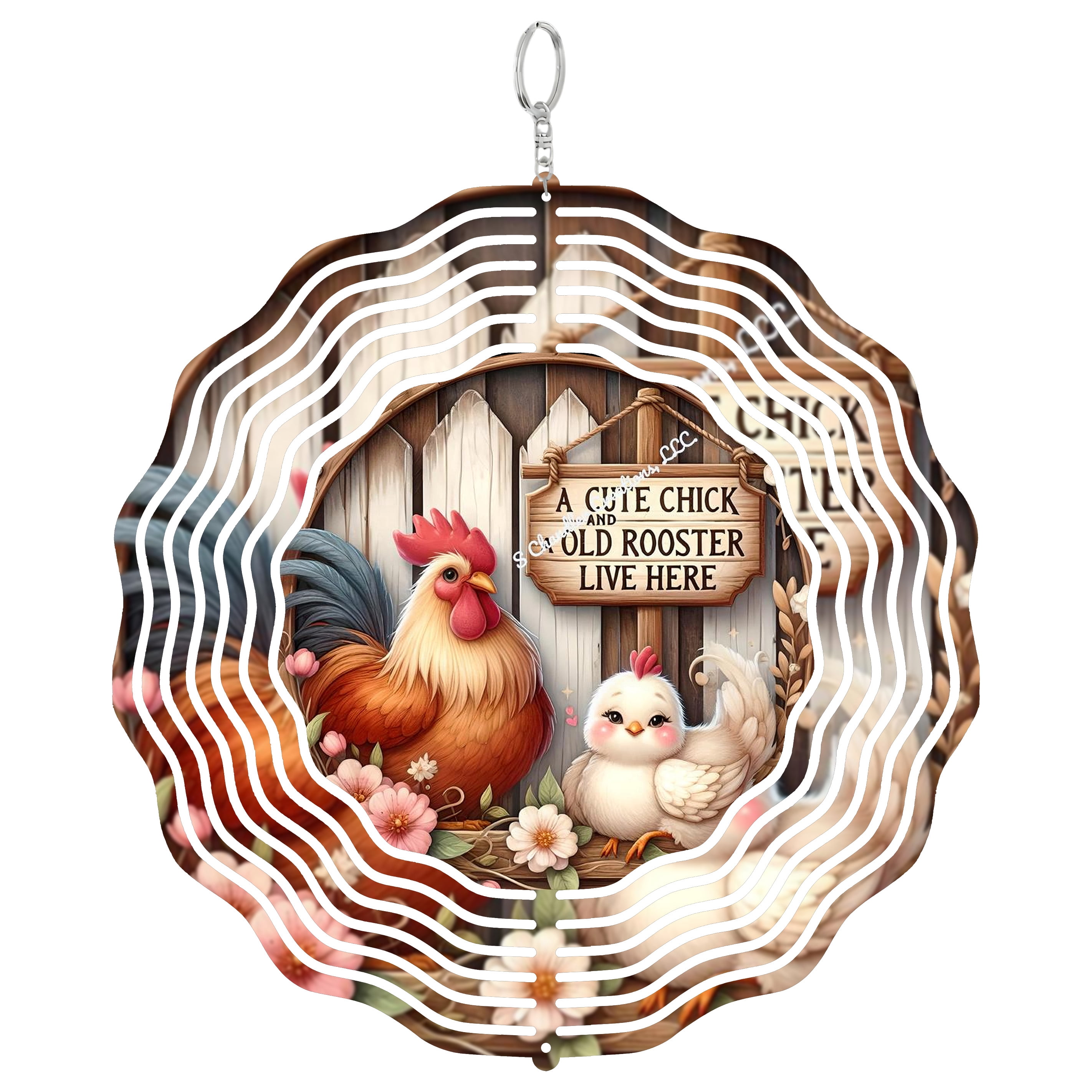 Rooster And Chick Farmhouse 3D Wind Spinner Country Kitchen Outdoor ...