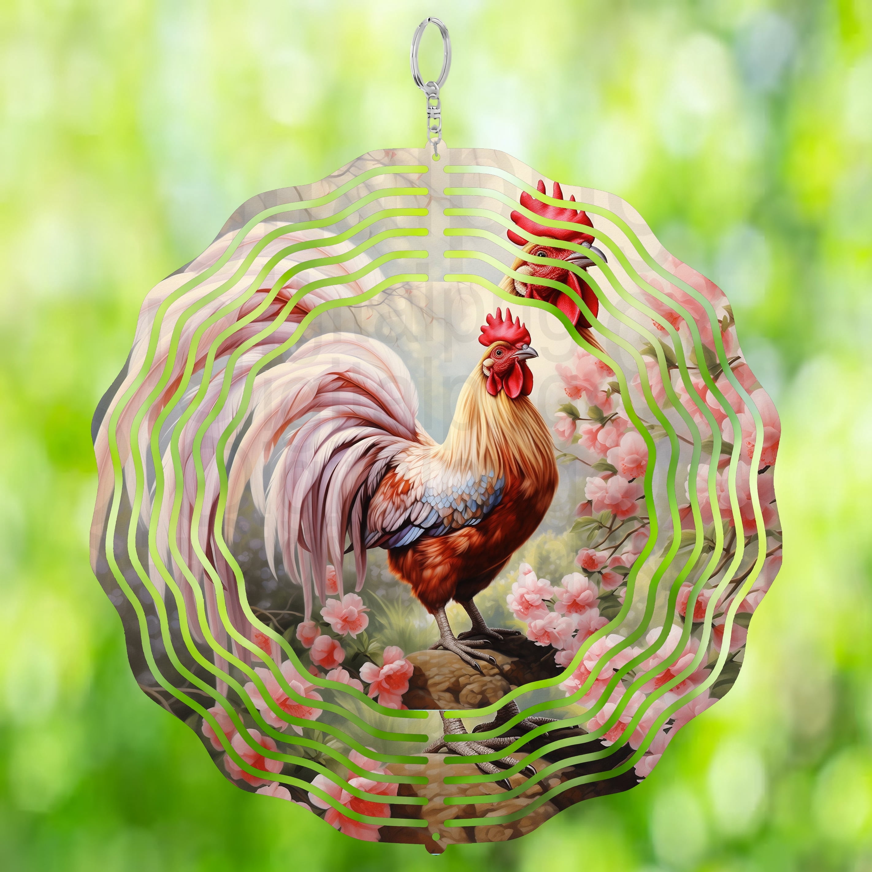 Rooster And Flowers Farm Bird 3D Wind Spinner Stainless Steel Kinetic ...