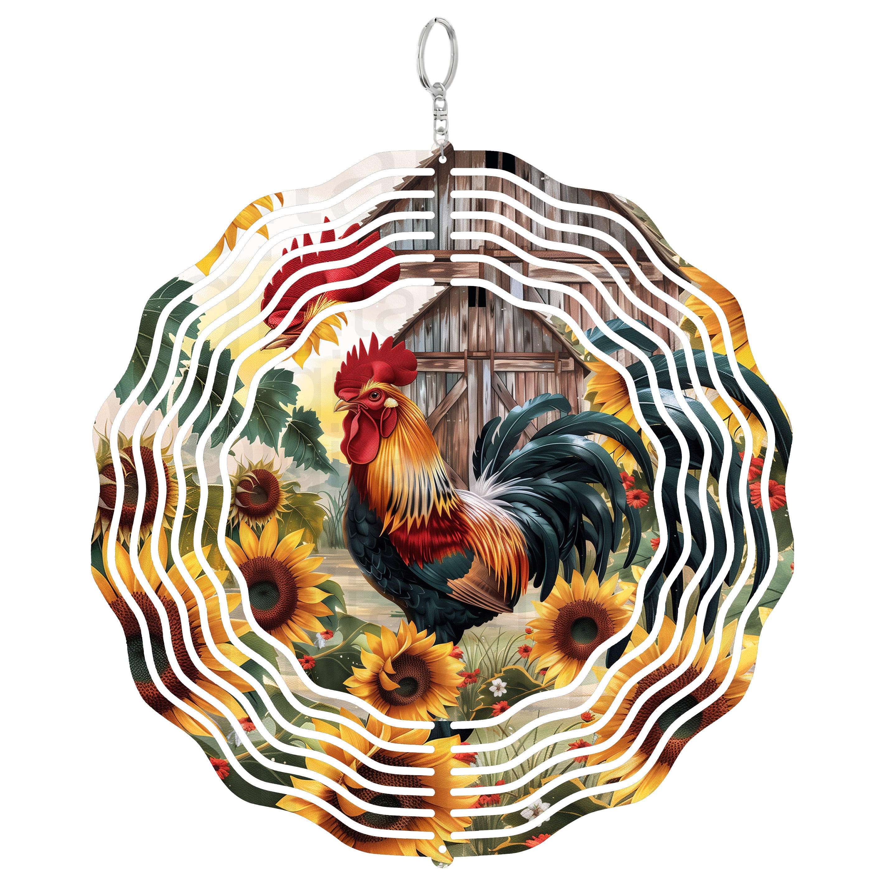 Rooster And Sunflowers 3D Wind Spinner Stainless Steel Hanging Outdoor ...