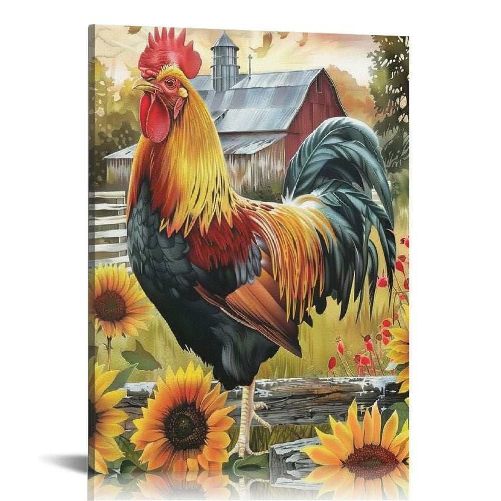 Rooster Canvas Chicken Wall Art Farm Animal Picture Farmhouse Rooster ...