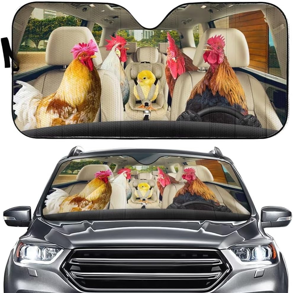 Rooster Car Windshield Sun Shade,Chicken Foldable Sunshield Reflective ...