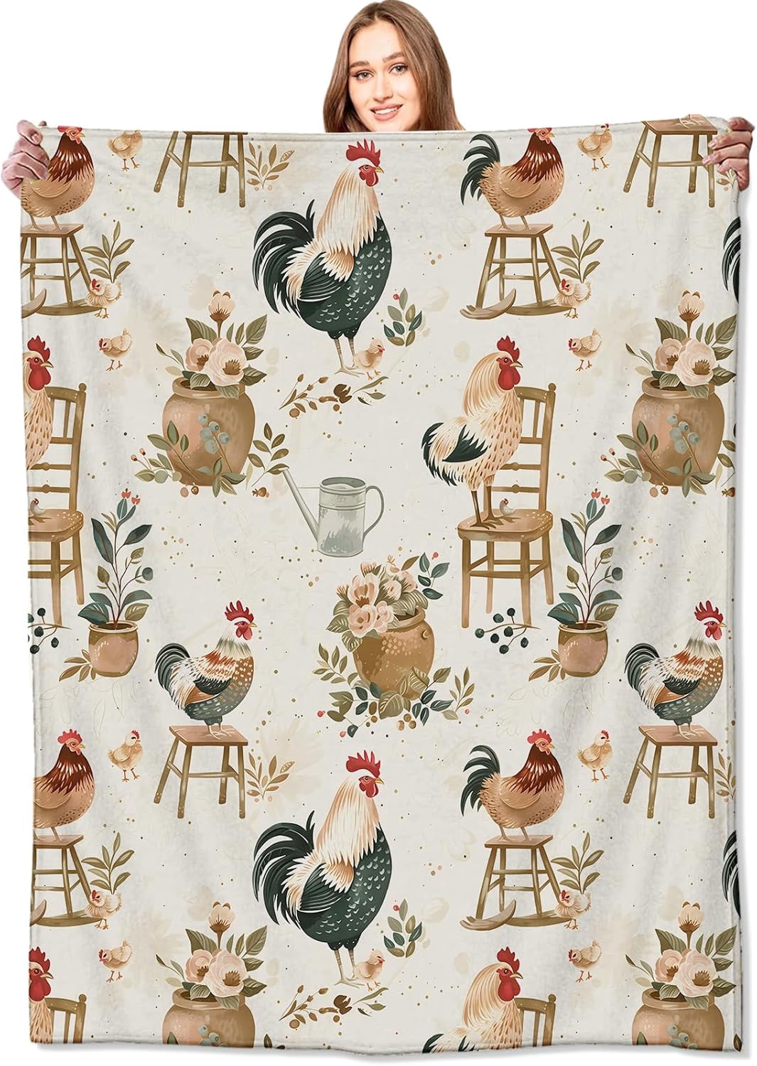Rooster & Chair Blanket Cute Chicken Rustic Farmhouse Throw Blankets ...